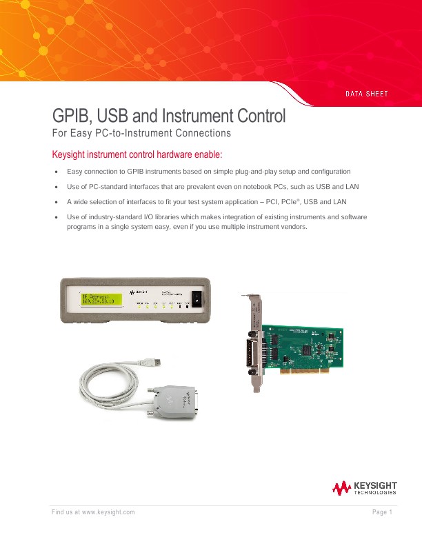 GPIB, USB and Instrument Control For Easy PC-to-Instrument Connections PDF Asset Page | Keysight